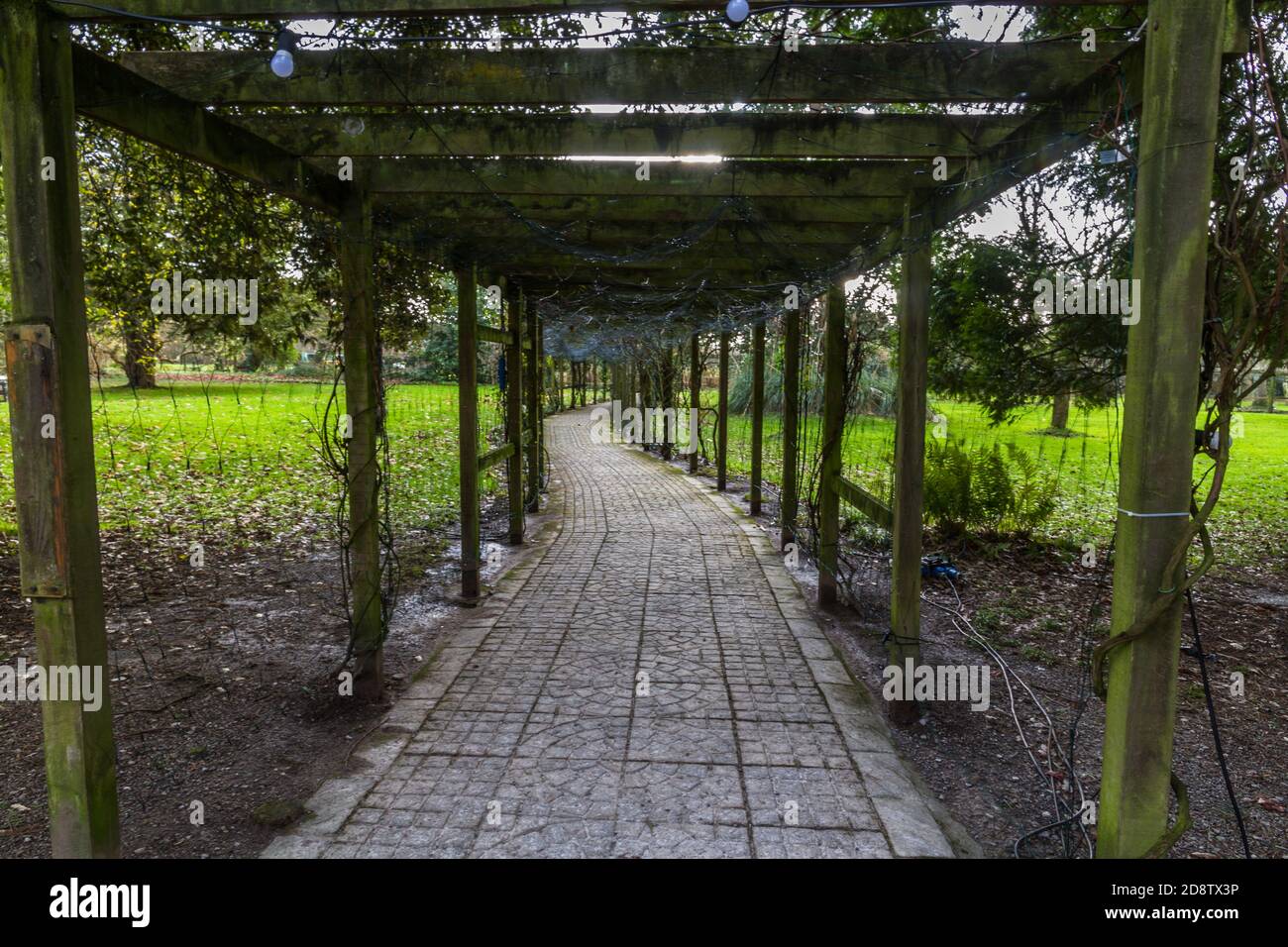 Covered park pathway in winter, paved path, landscape Stock Photo - Alamy