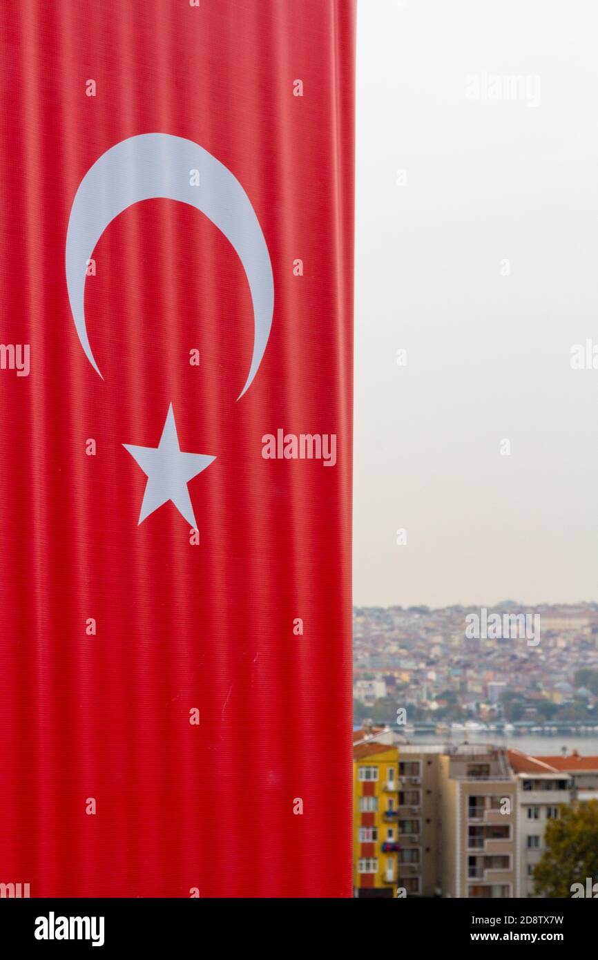Vertical Turkish Flag with city of Istanbul in background, Portrait ...