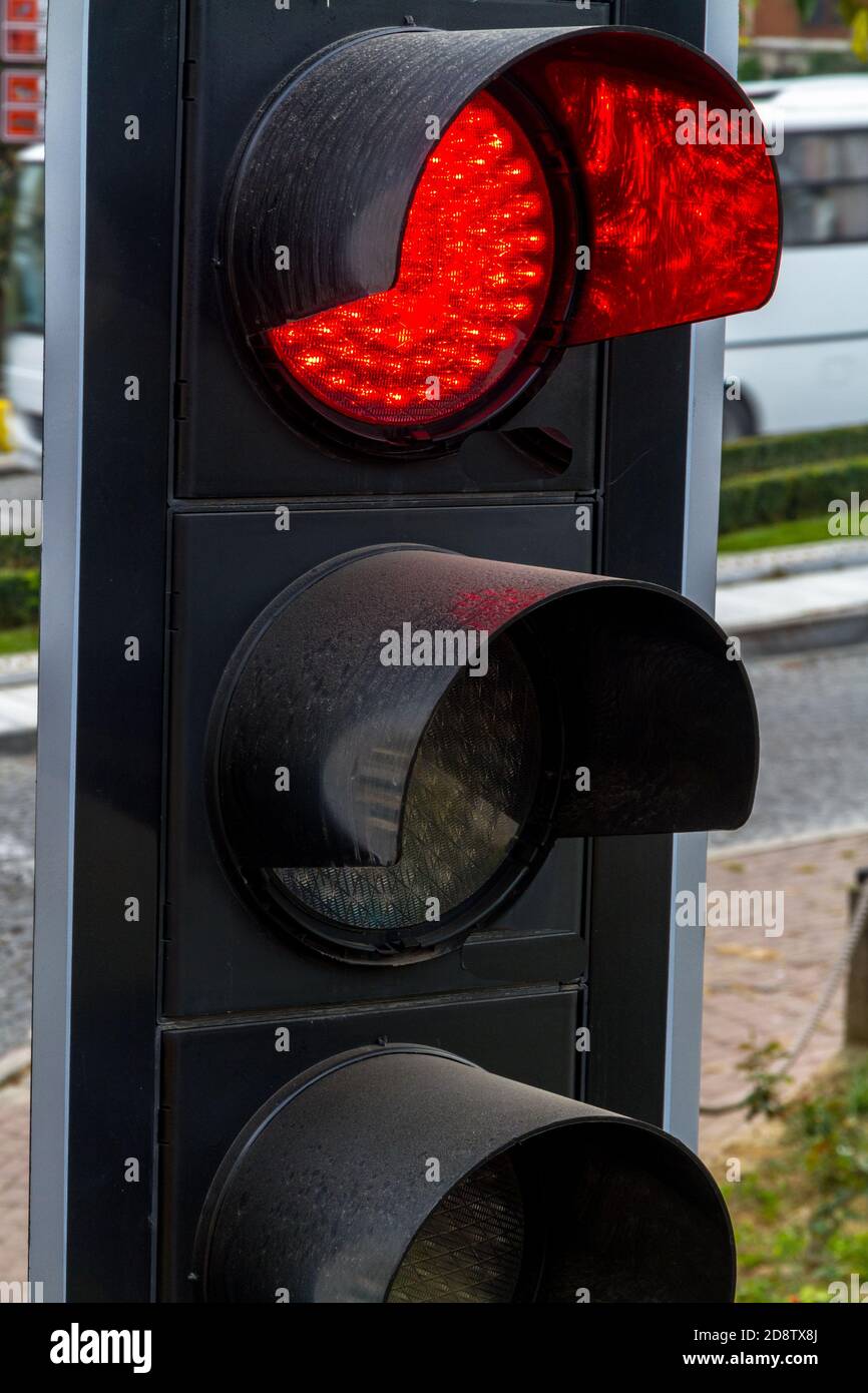 Istanbul, Turkey, Traffic Light on red in Istanbul, close up, portrait ...