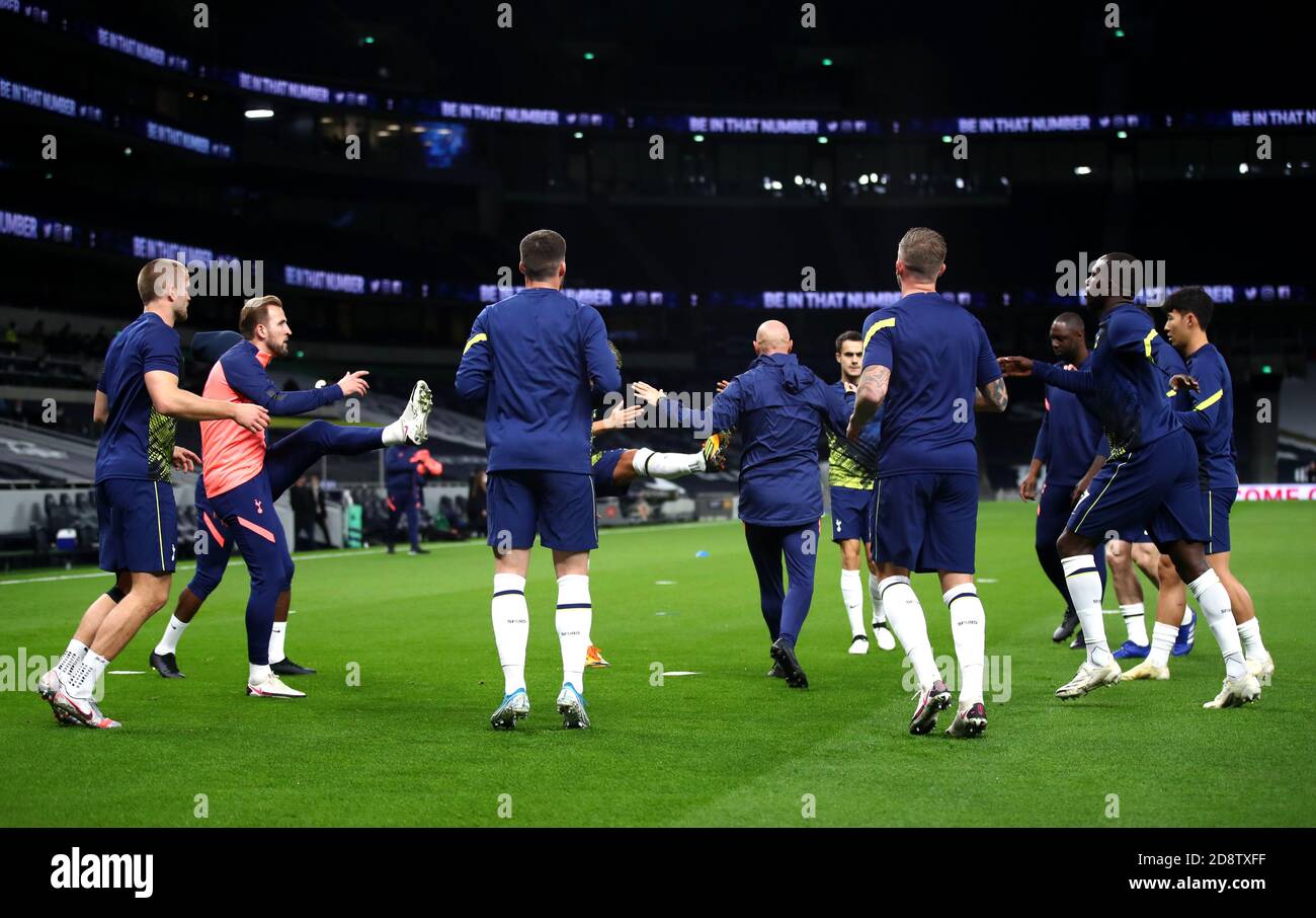 Tottenham Hotspur players warm up before the Premier League match at ...