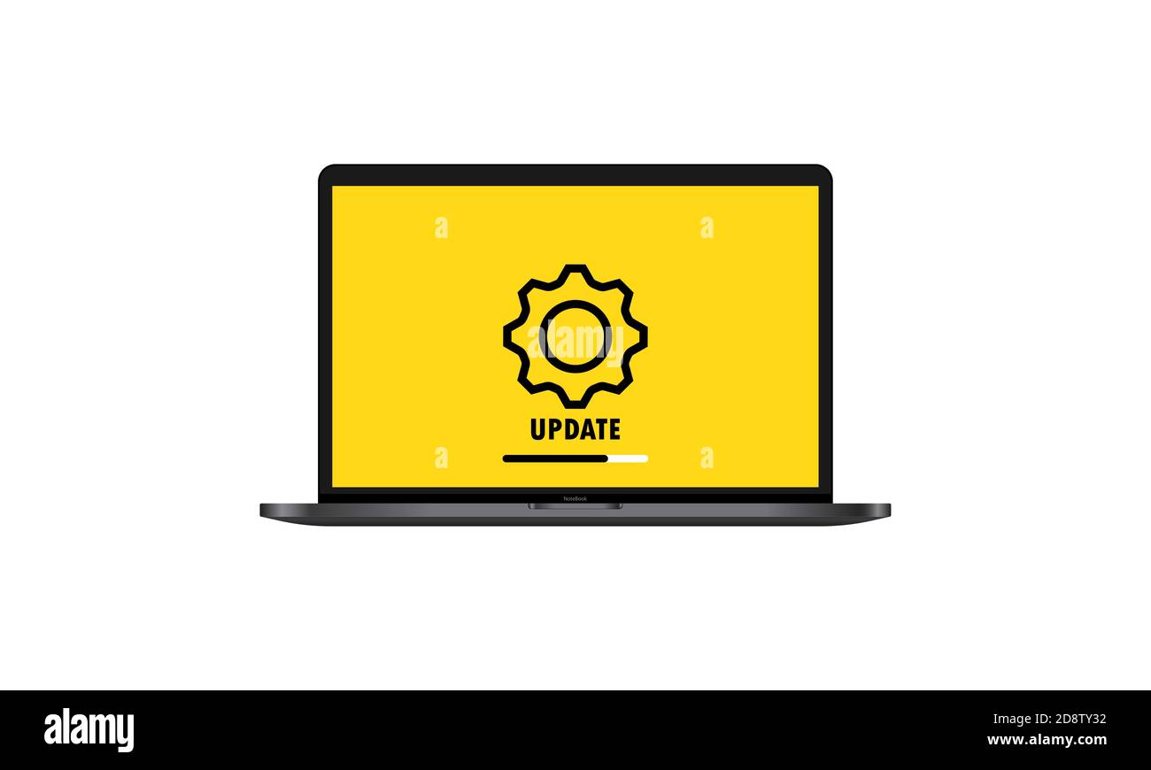 System Software Update And Upgrade Concept Loading Process In Laptop Screen Notebook Vector