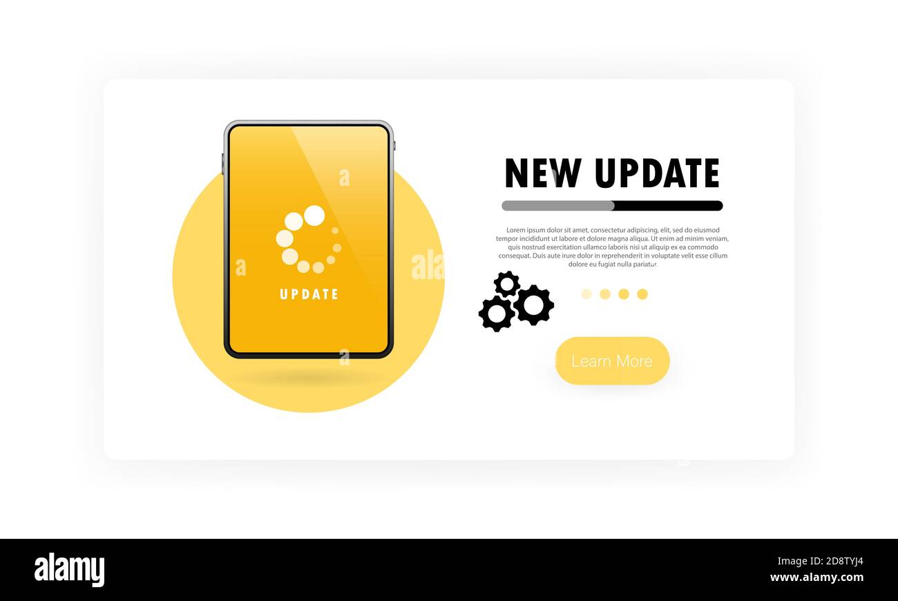 System upgrade for tablet banner. Updating progress with gears. Vector ...