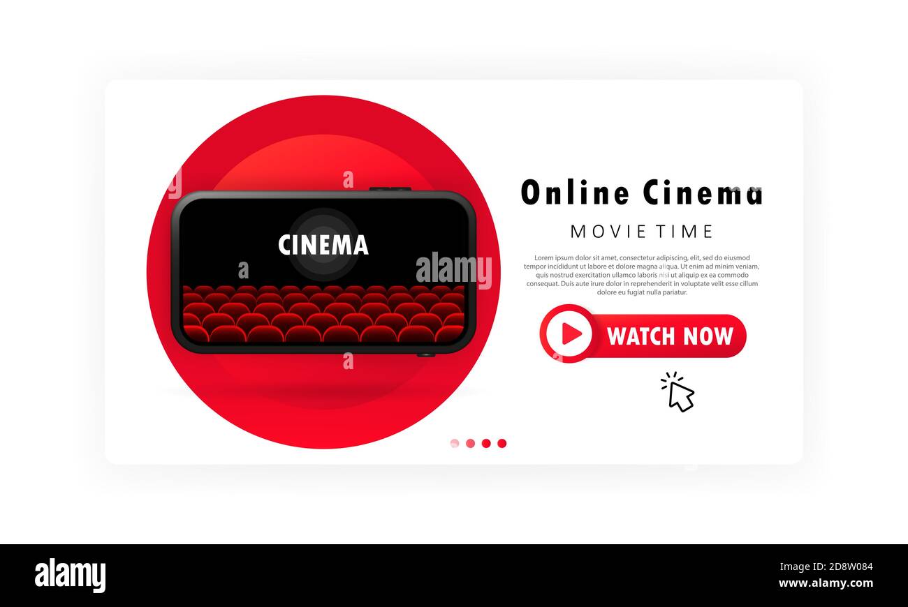 Movie time banner. Online cinema on phone. Vector on isolated white ...