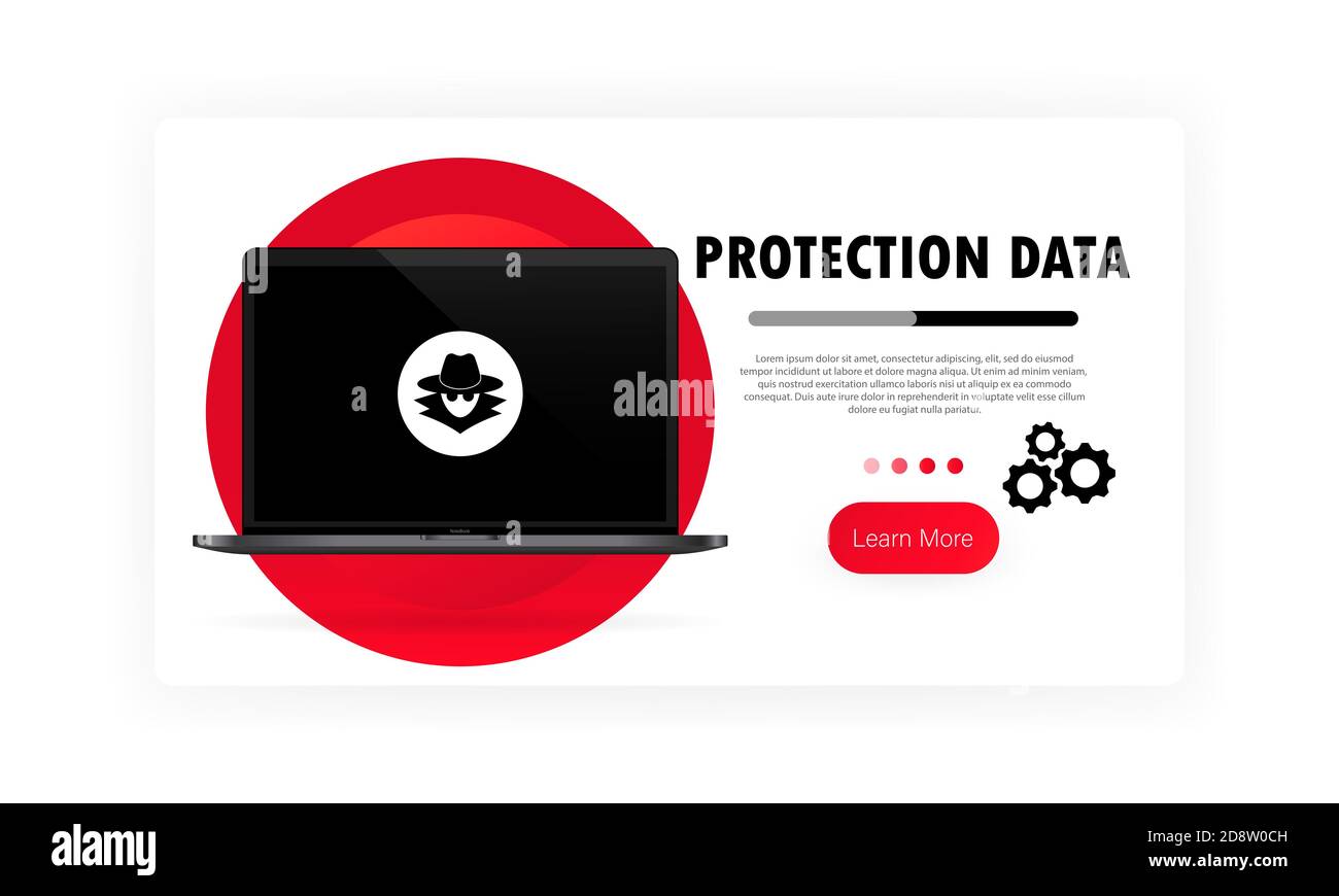 Data protection banner. Safe work on laptop. System security. Privacy ...