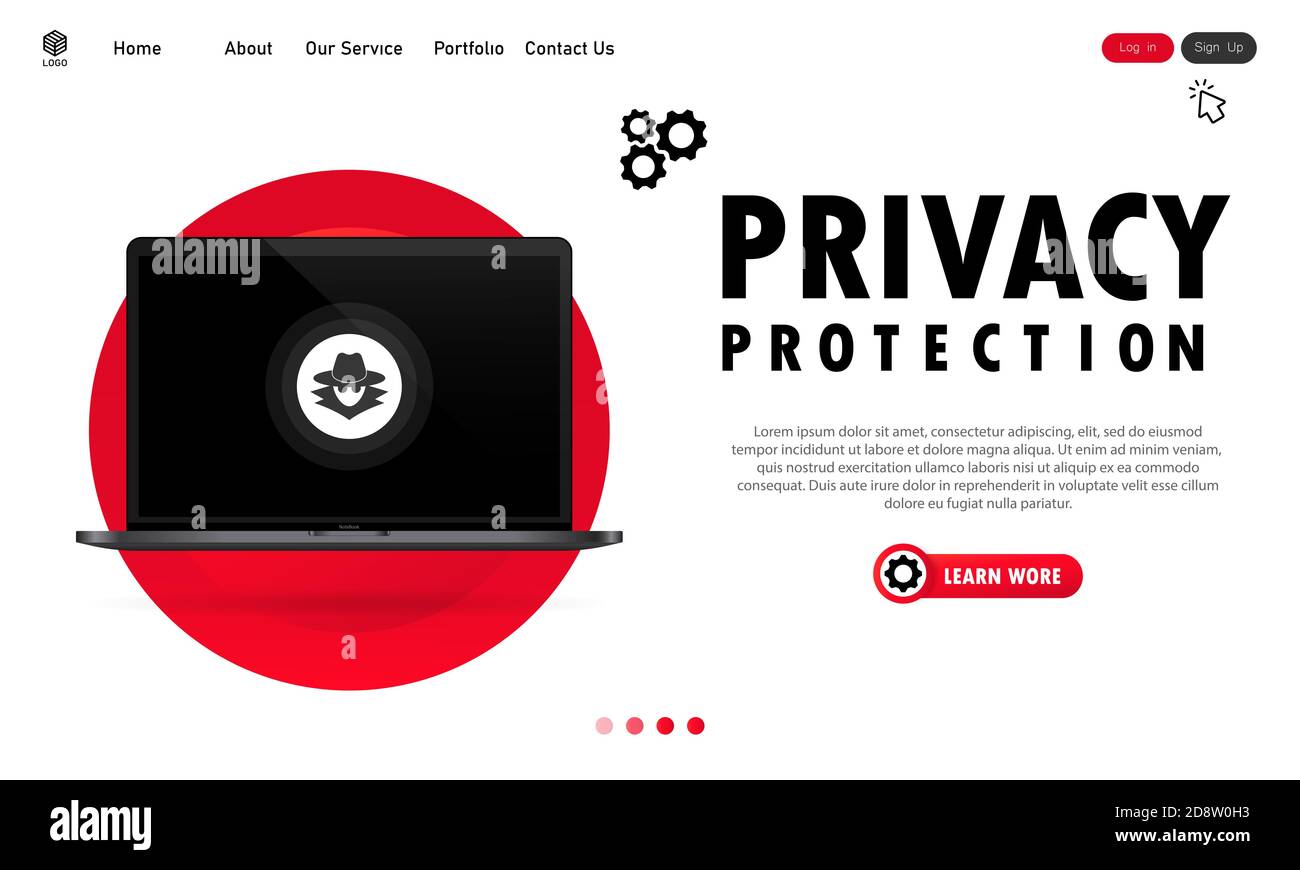 Laptop privacy protection banner. Safe work concept. Secure system ...