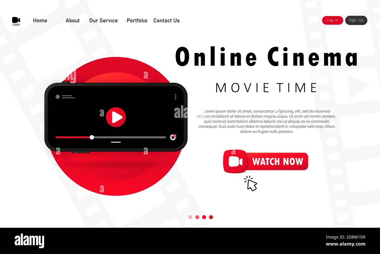 Online cinema banner. Movie time. Watching film at home on your phone ...