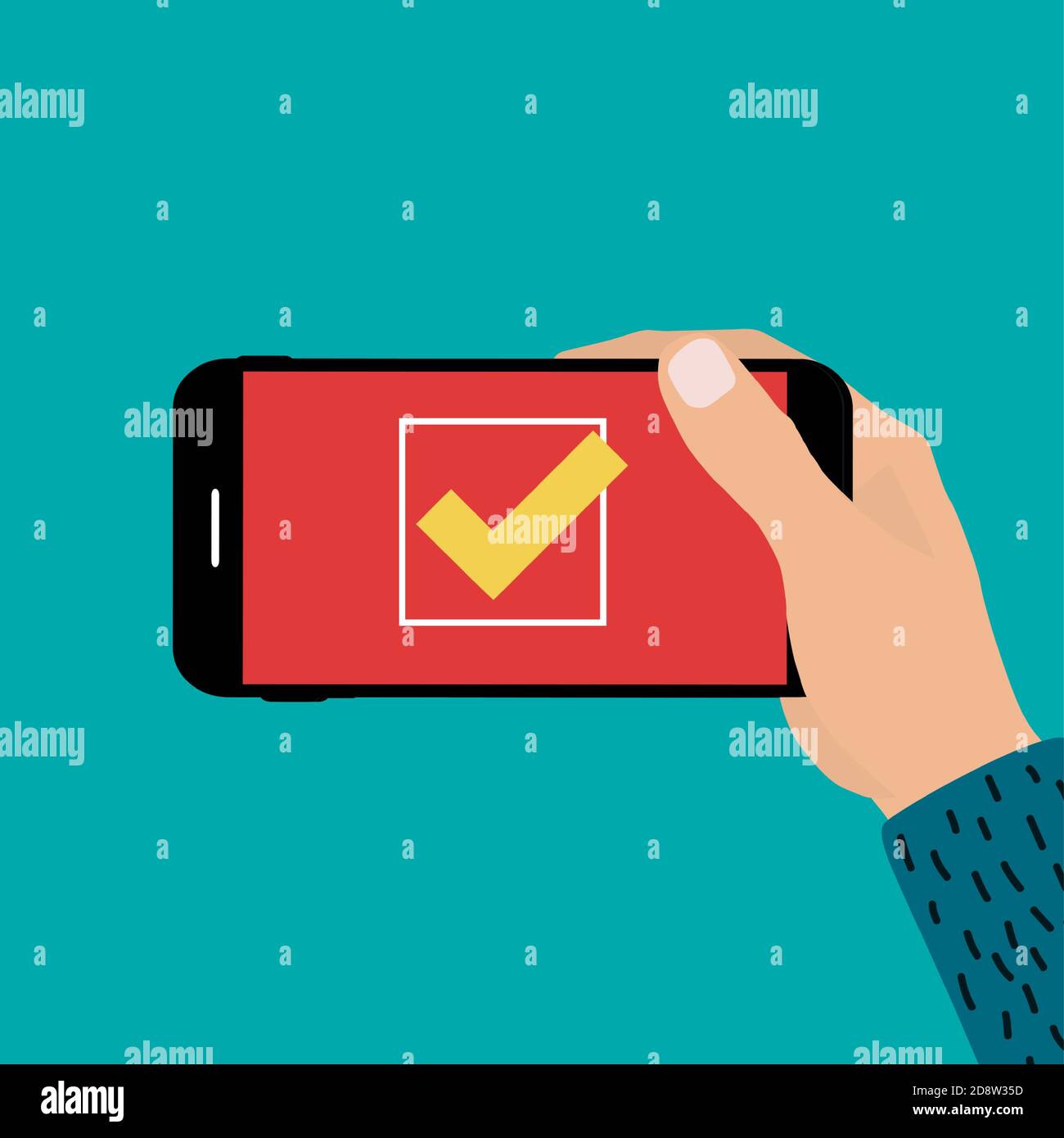 Hand holding mobile phone with yes mark sign. Vector Illustration EPS10 ...