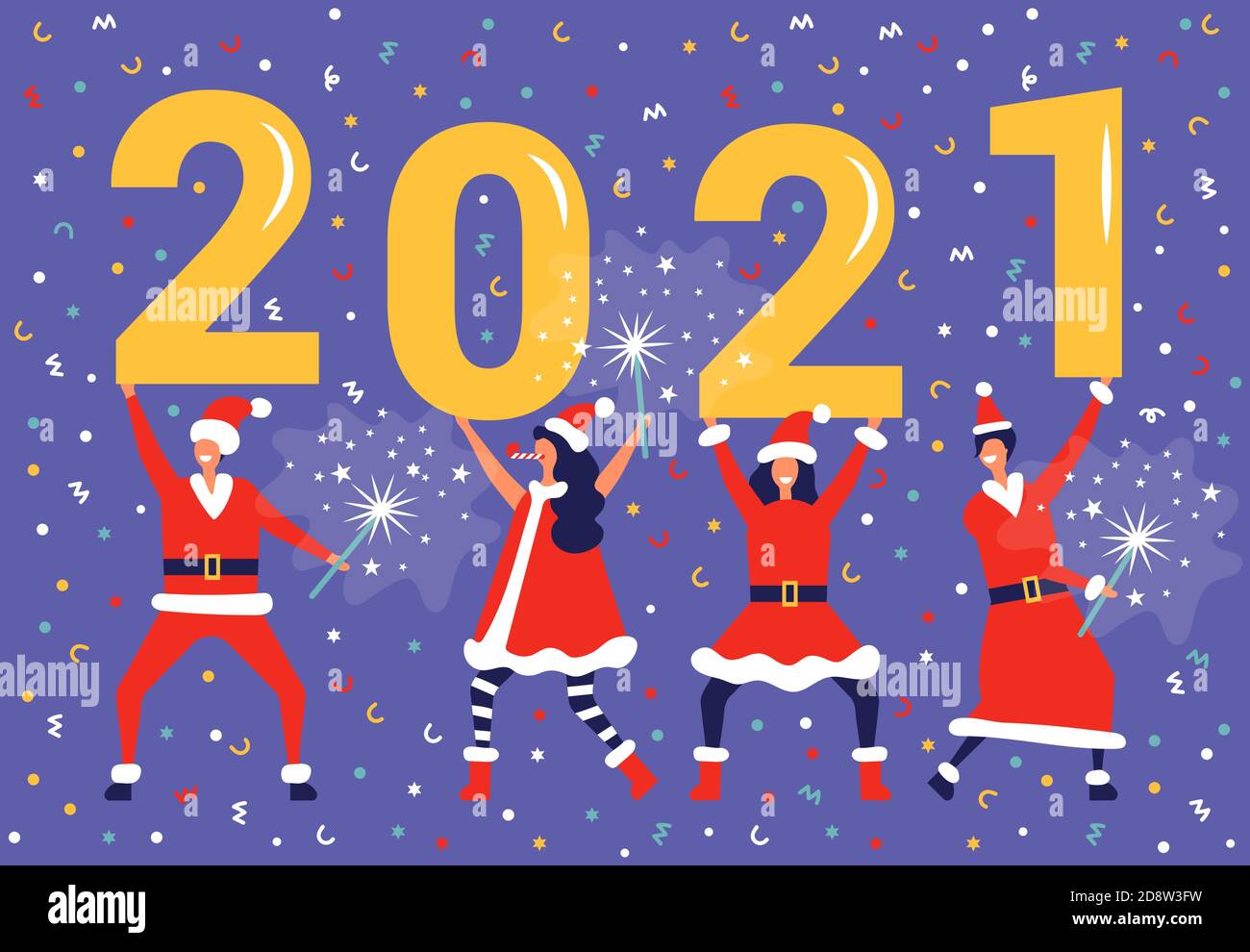 New Year in flat cartoon style with huge numbers Stock Vector Image ...