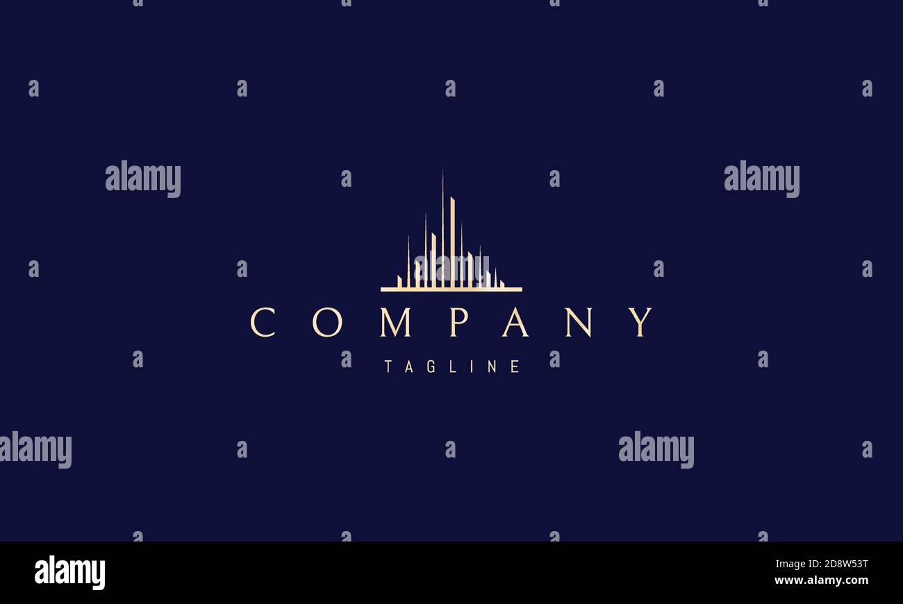 Vector golden logo on which an abstract image of the cityscape with ...