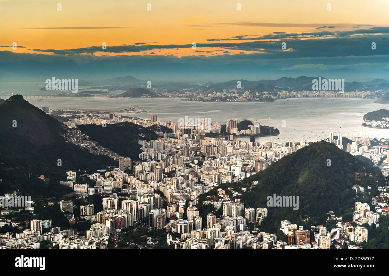 Rio de Janeiro aerial shot during sunset made from a helicopter Stock ...
