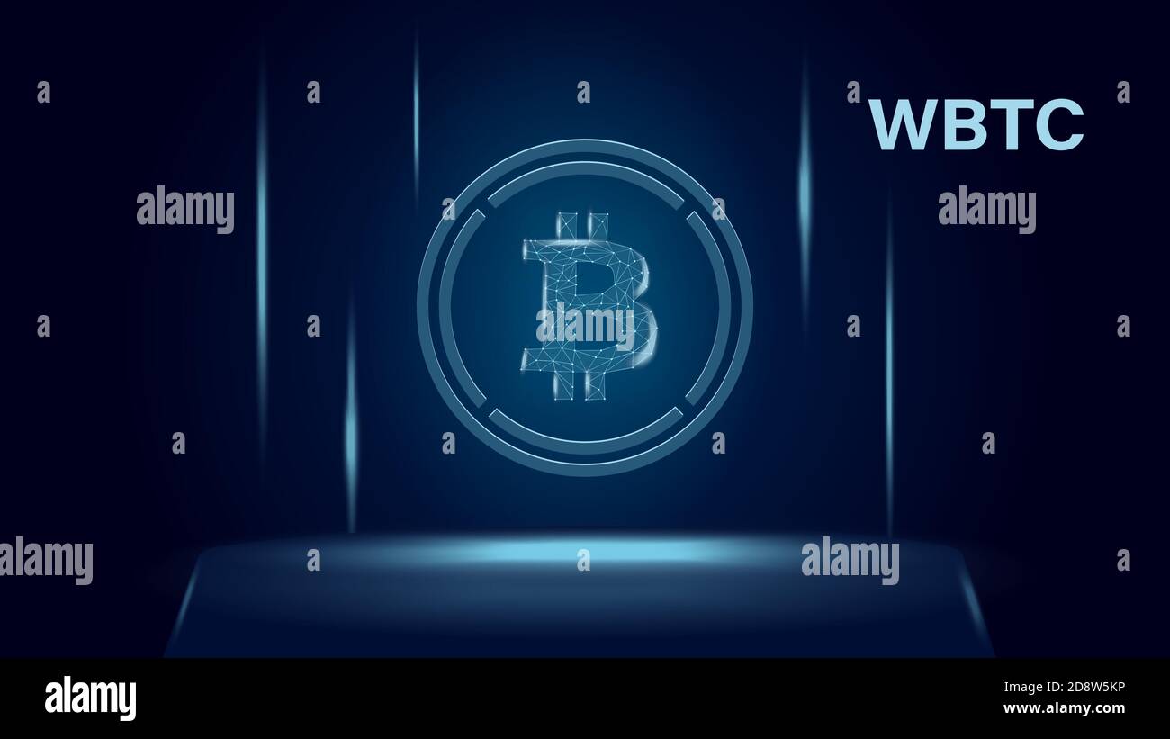 Wrapped Bitcoin WBTC token symbol of the DeFi system above the pedestal ...