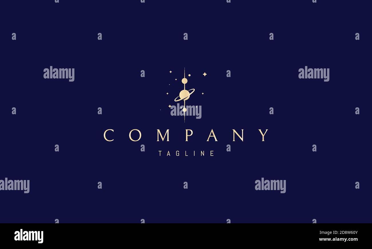 Vector golden logo on which an abstract image of three planets lined up ...