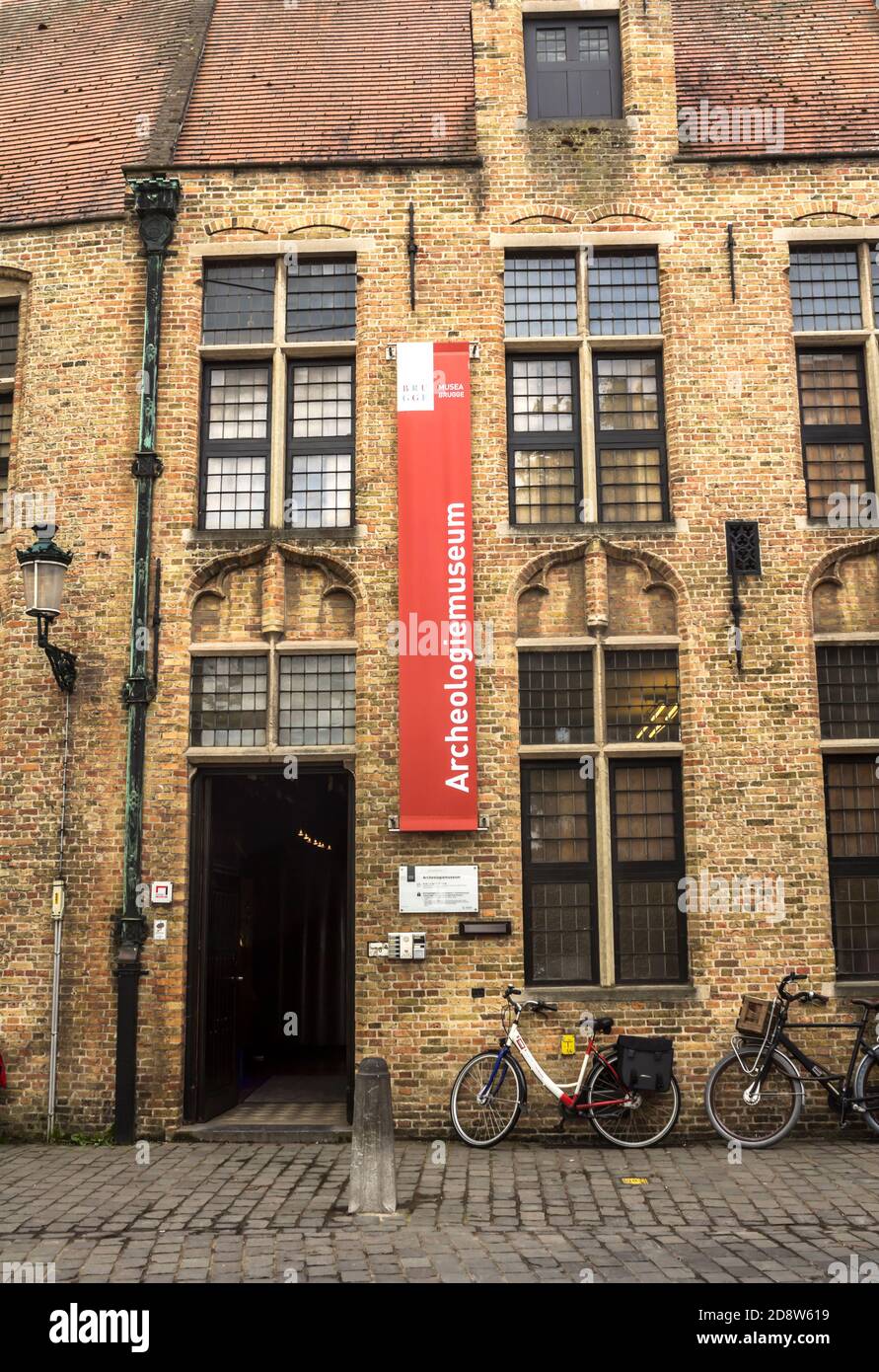 Bruges, Belgium : External sign of the Bier Museum, a museum dedicated ...