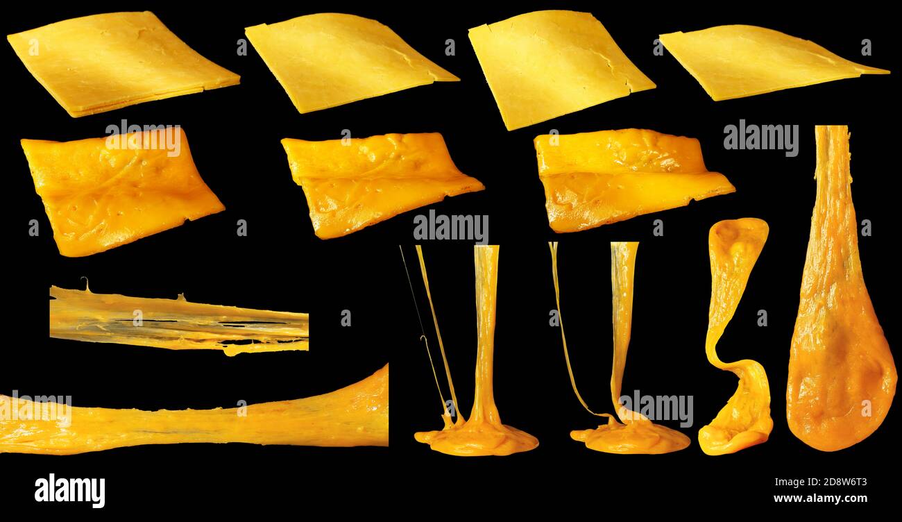 Set of slices of cheddar cheese isolated. Hot stretching cheese Stock ...
