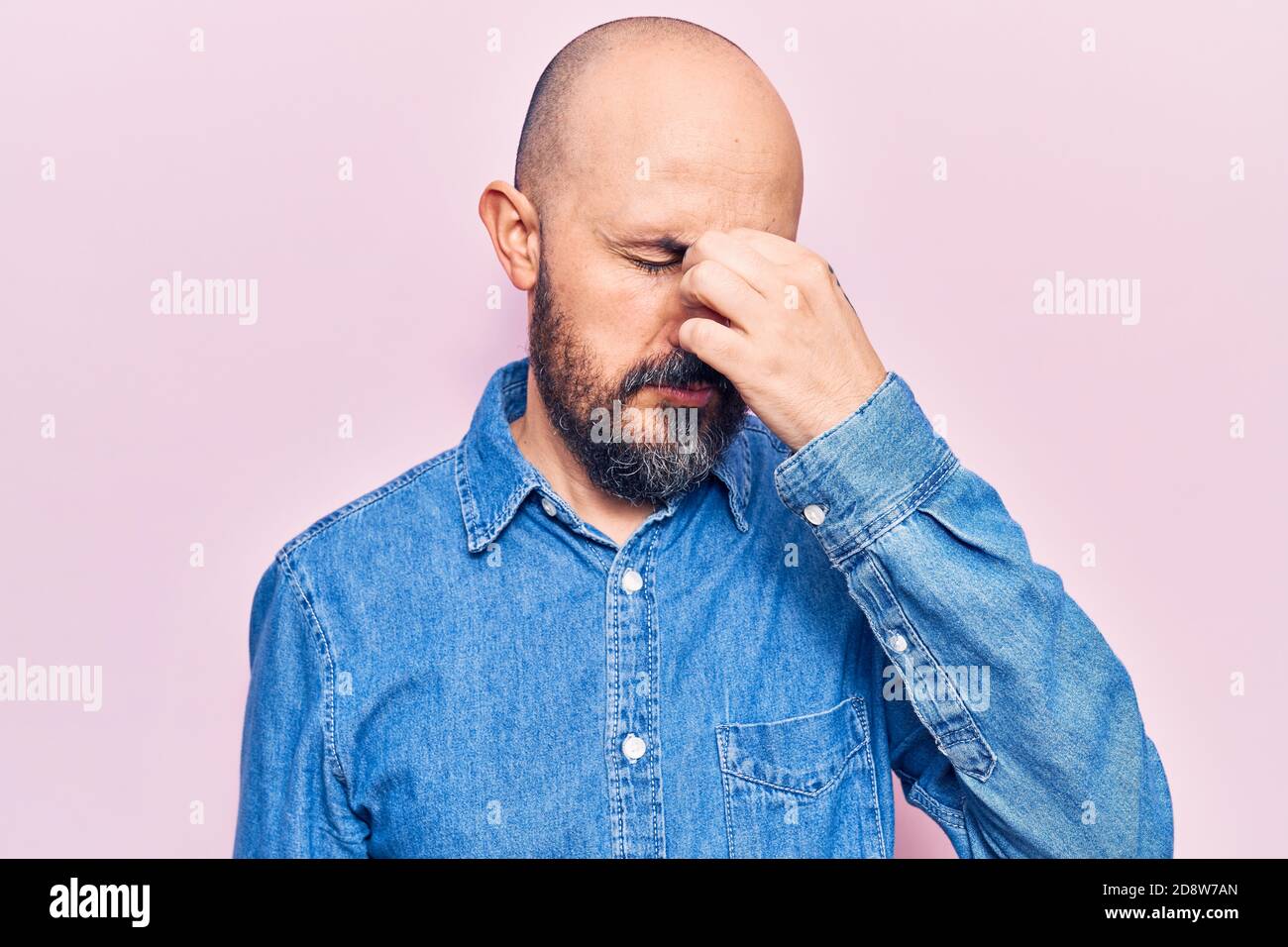 Young handsome man wearing casual clothes tired rubbing nose and eyes ...