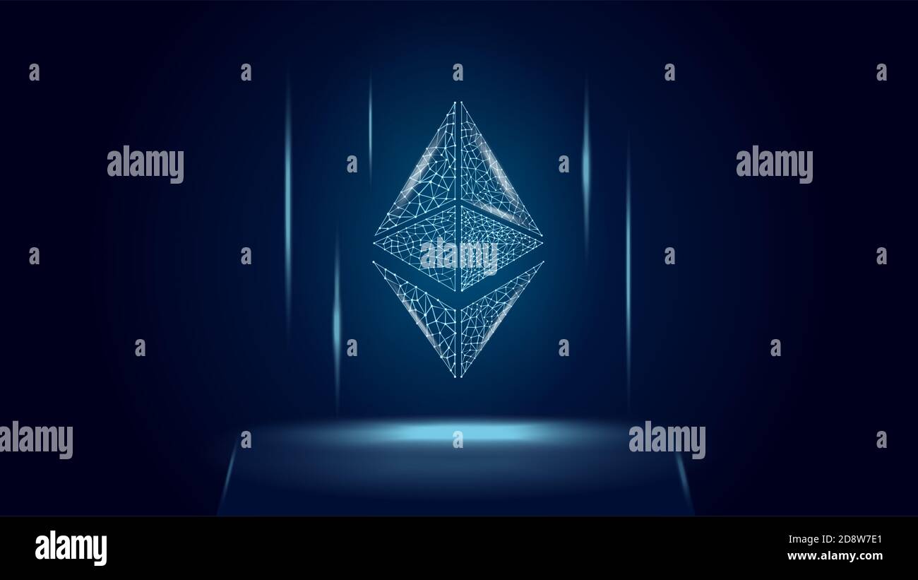 Ethereum ETH cryptocurrency token symbol, coin icon on dark polygonal ...