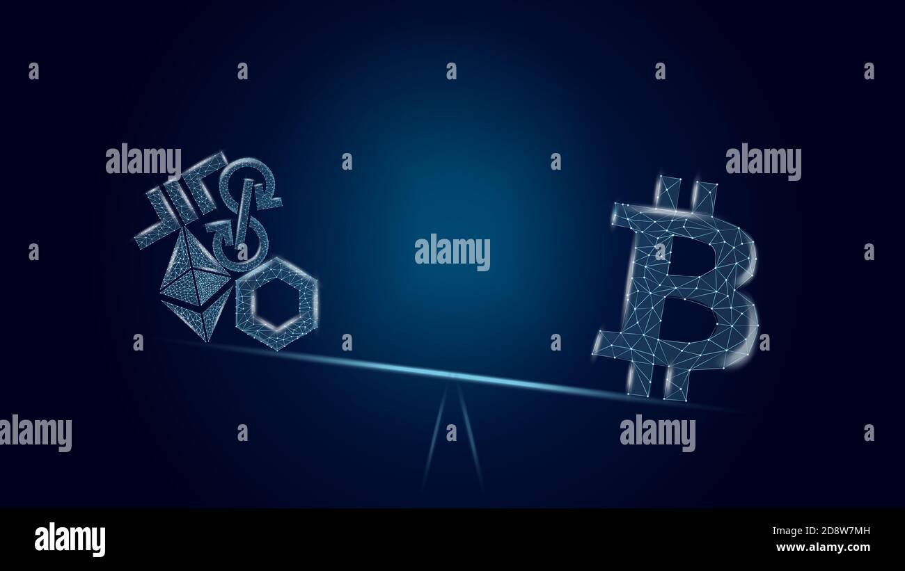 Vector illustration concept Bitcoin advantages over altcoins on a dark ...