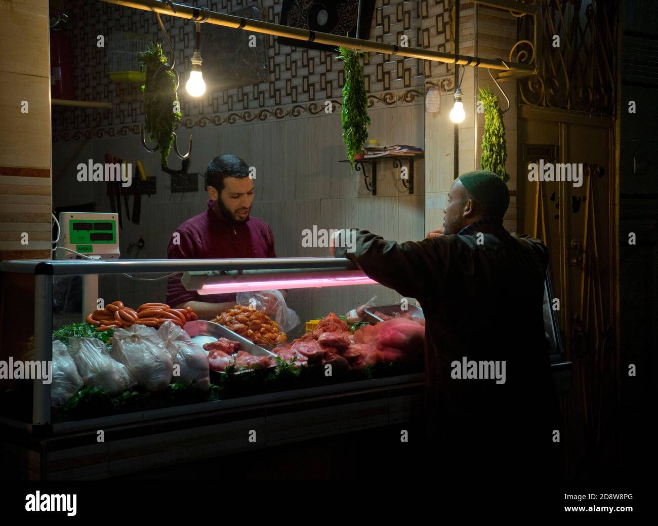 Butcher shop at the souks of the medina old town in Marrakesh, Morocco ...
