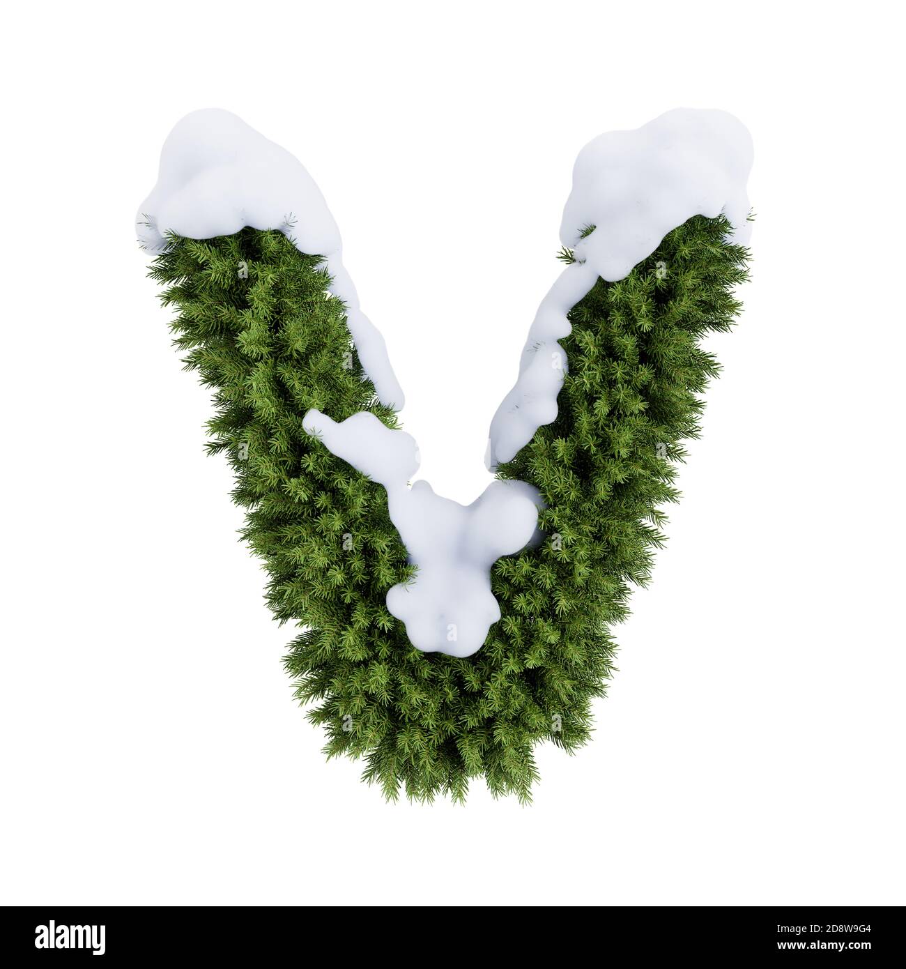 Christmas alphabet ABC character letter V font wth snow. Christmas tree ...