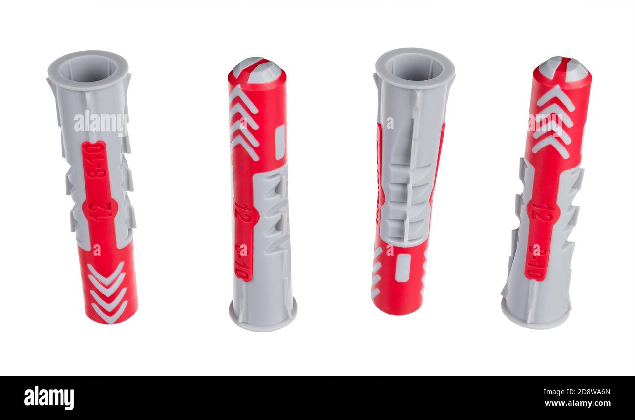 Nylon wall plugs for fastening to masonry isolated on white background ...