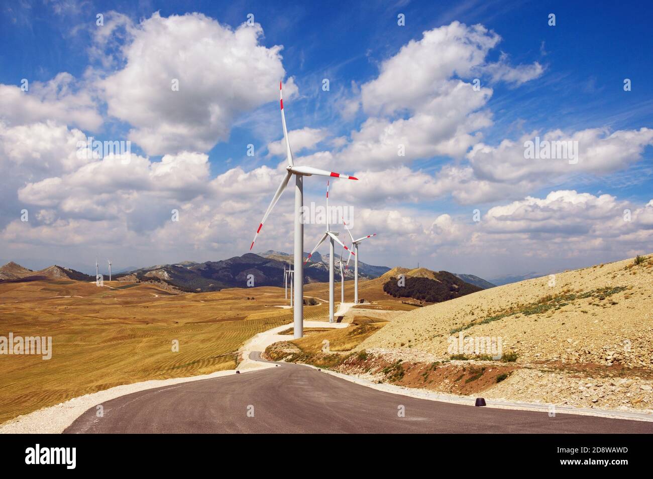 Wind power station on the background of a beautiful mountain landscape ...