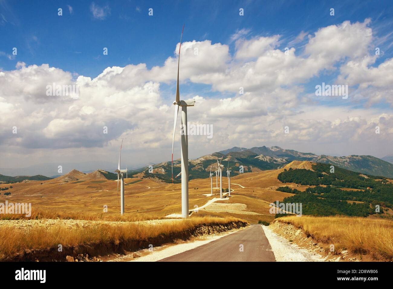 Beautiful mountain landscape with windwills. Montenegro, Krnovo wind ...