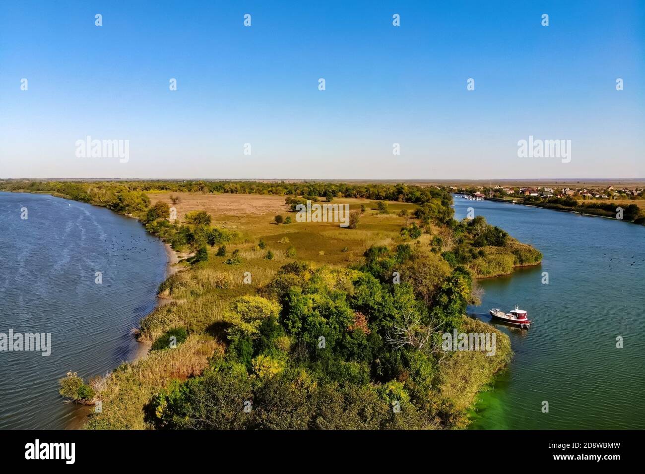 Aerial view of steppe and upper river Don in Russia. Beautiful summer ...
