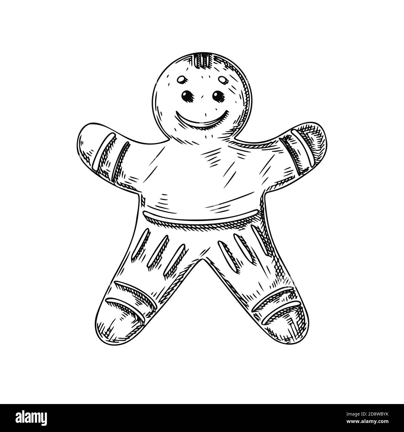 Gingerbread man isolated on white background. Sketch, hand drawn ...