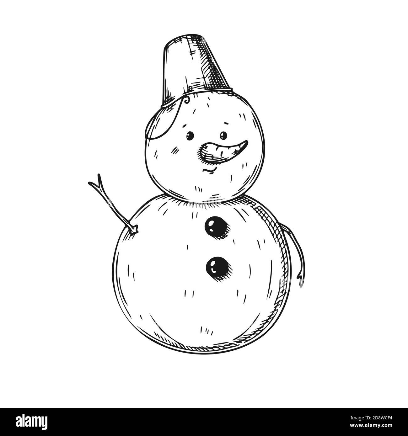 Snowman isolated on white background. Sketch, hand drawn illustration ...