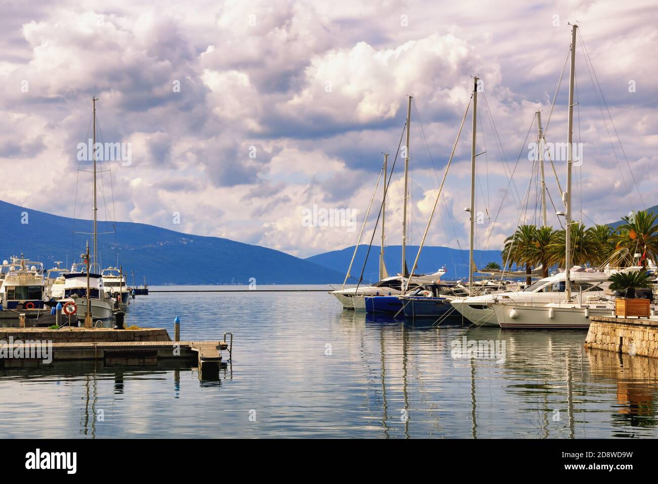 Yacht marina. Montenegro, Tivat city. View of marina of Porto ...