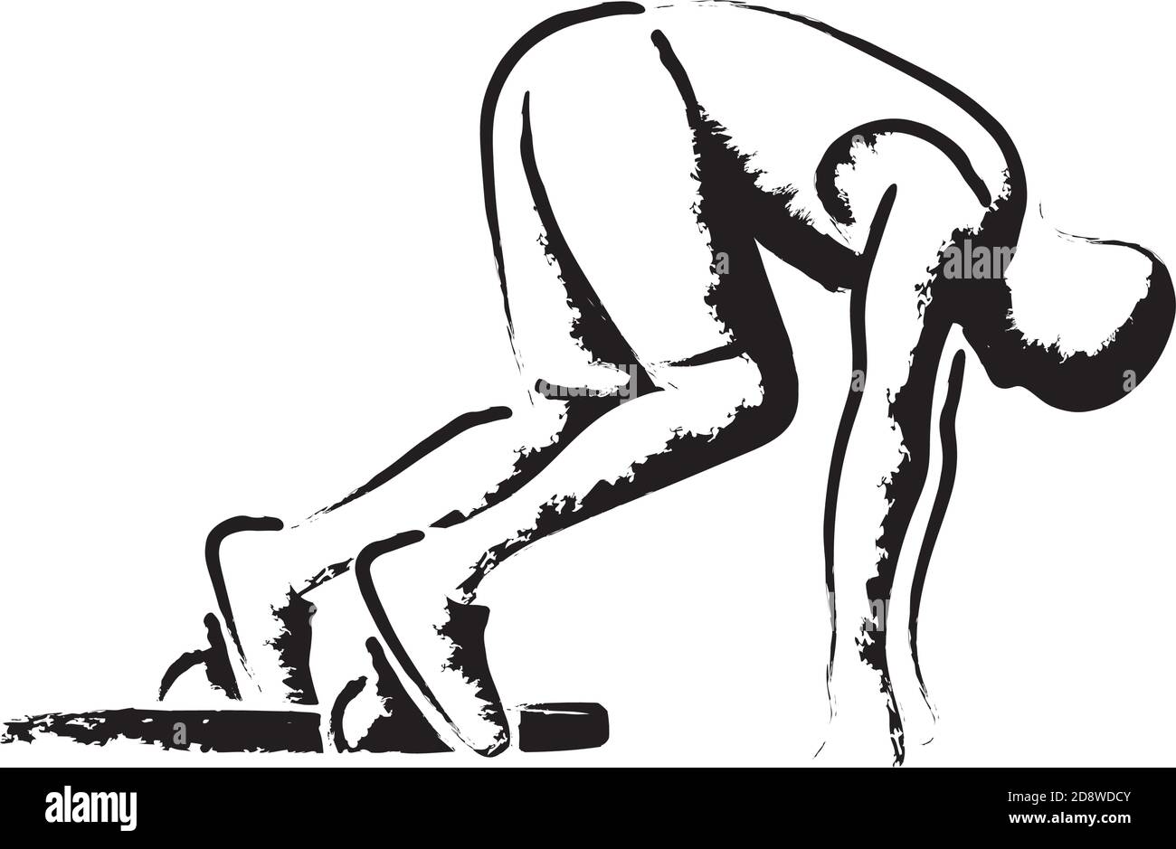 Stylized vector illustration with athlete sprinting at the starting ...