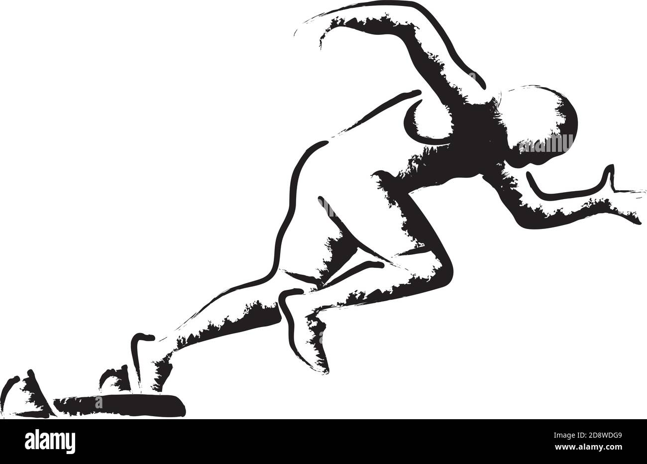 Stylized vector illustration with athlete sprinting at the starting ...