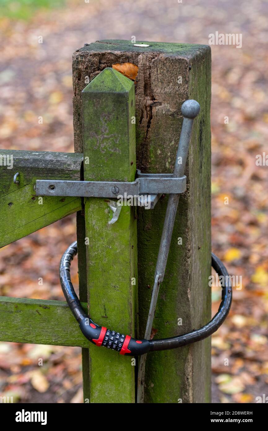 a spring gate latch with a combination padlock for security and green ...