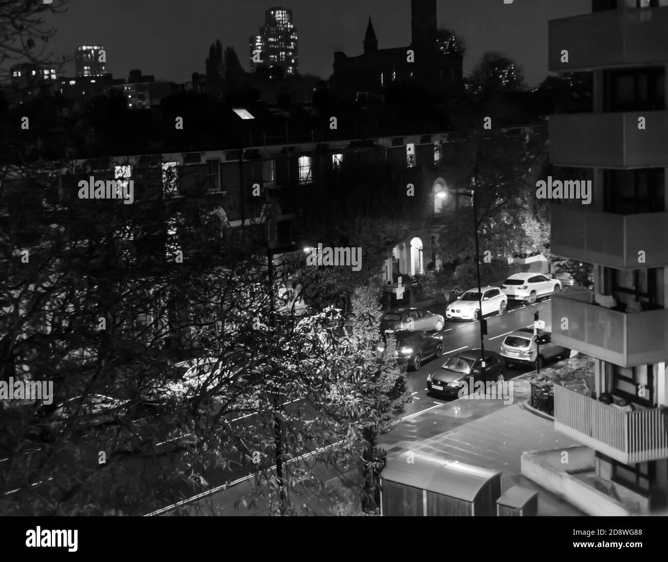 High-angle nightscape of city street Stock Photo - Alamy