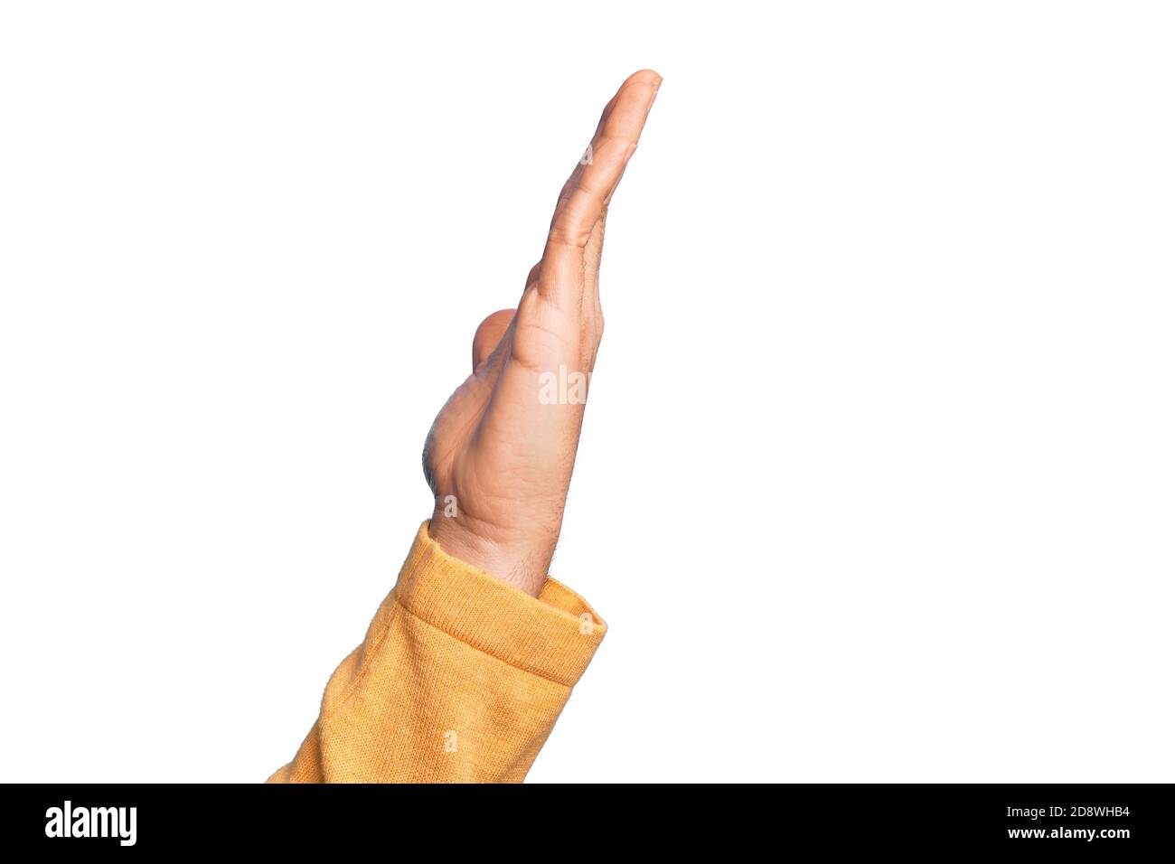 Hand of caucasian young man showing fingers over isolated white ...