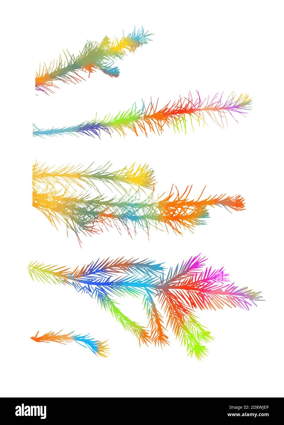 multi-colored Spruce twigs objects. mixed media. Vector illustration ...