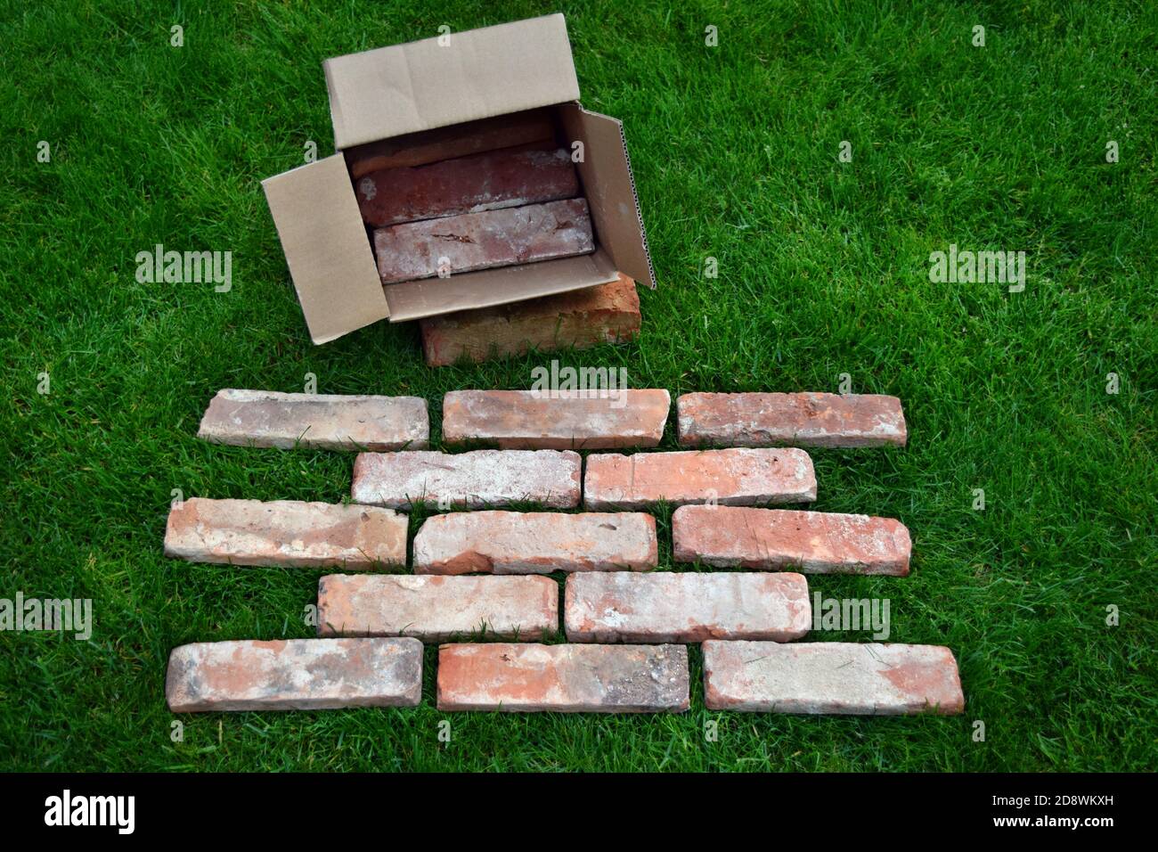 Cut red bricks range prepared to use in cardboard box Stock Photo - Alamy