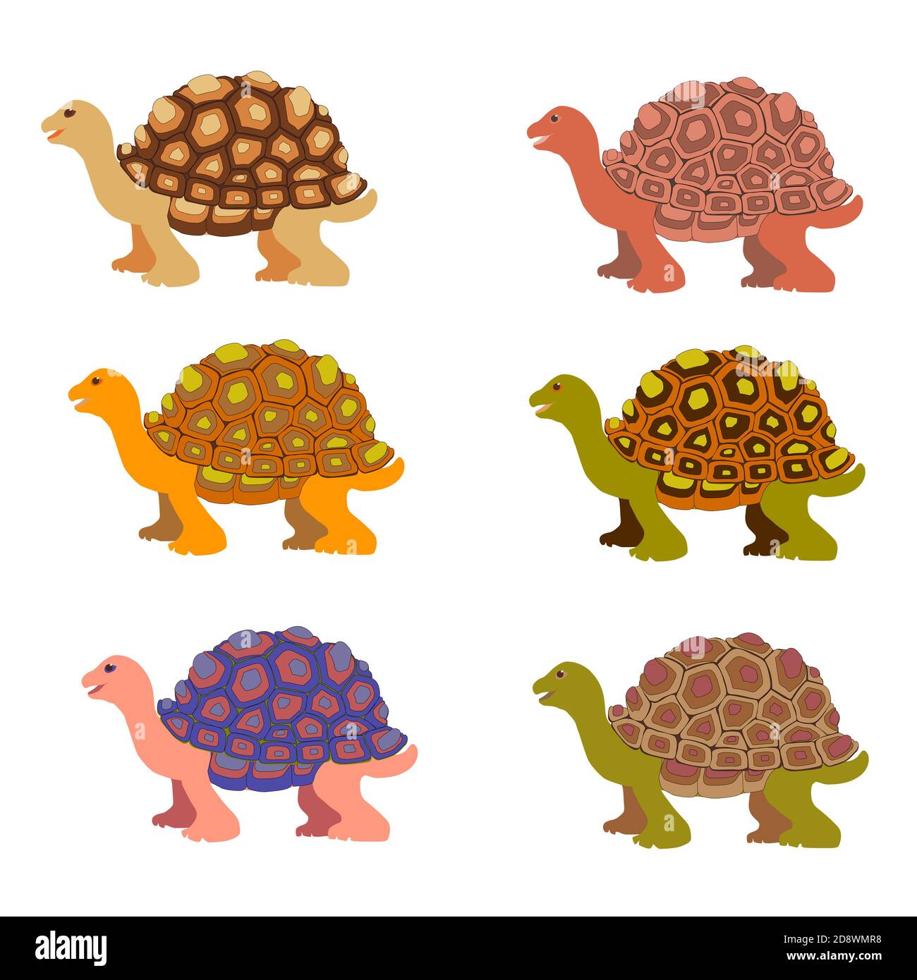 Cartoon turtle. Six. Multicolored little turtles, modern colors. Vector ...