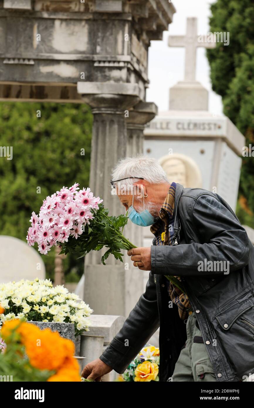 Nice, France. November 1, 2020: Nice, France. 1 November 2020. People ...