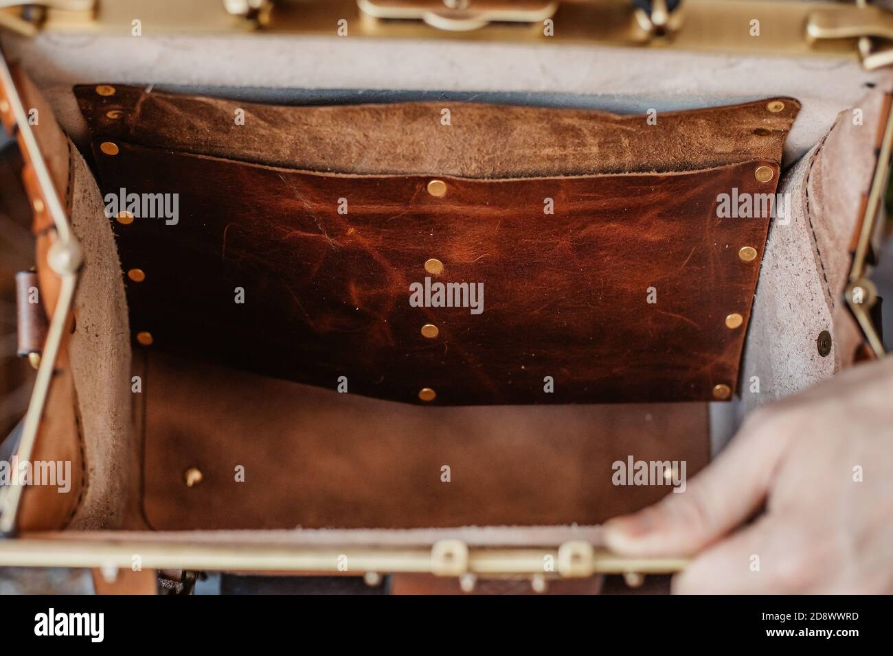 top view of open empty red travelling bag Stock Photo - Alamy