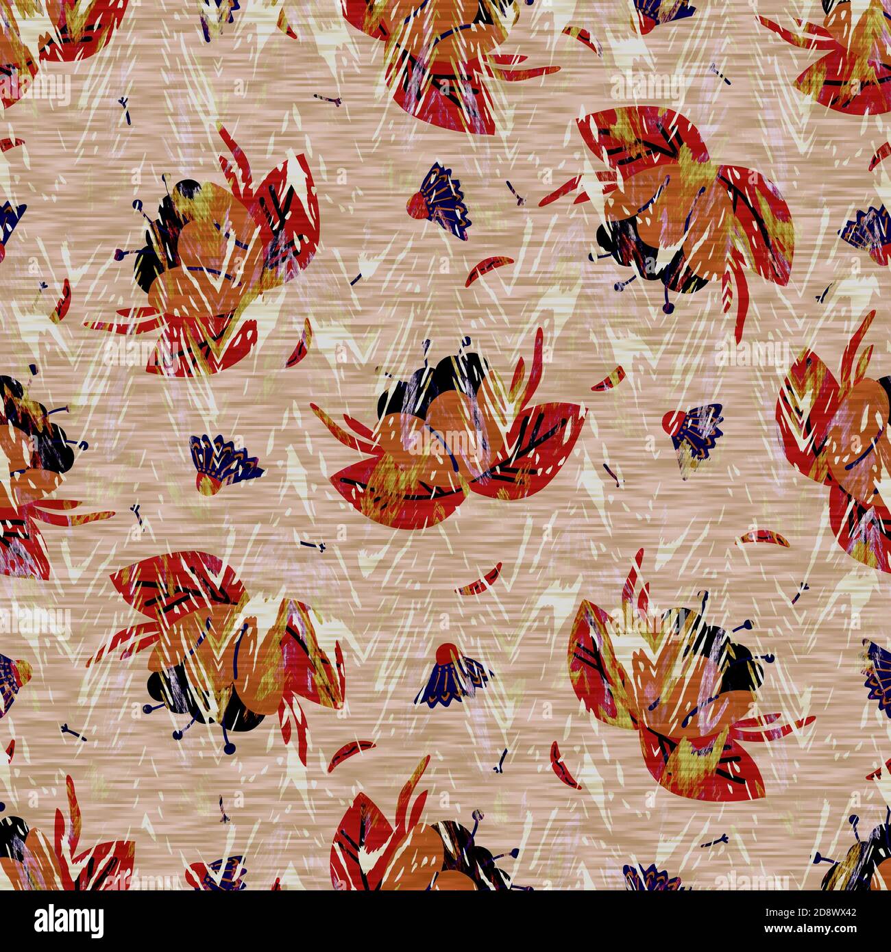 Seamless floral sepia grunge print texture background. Worn mottled ...