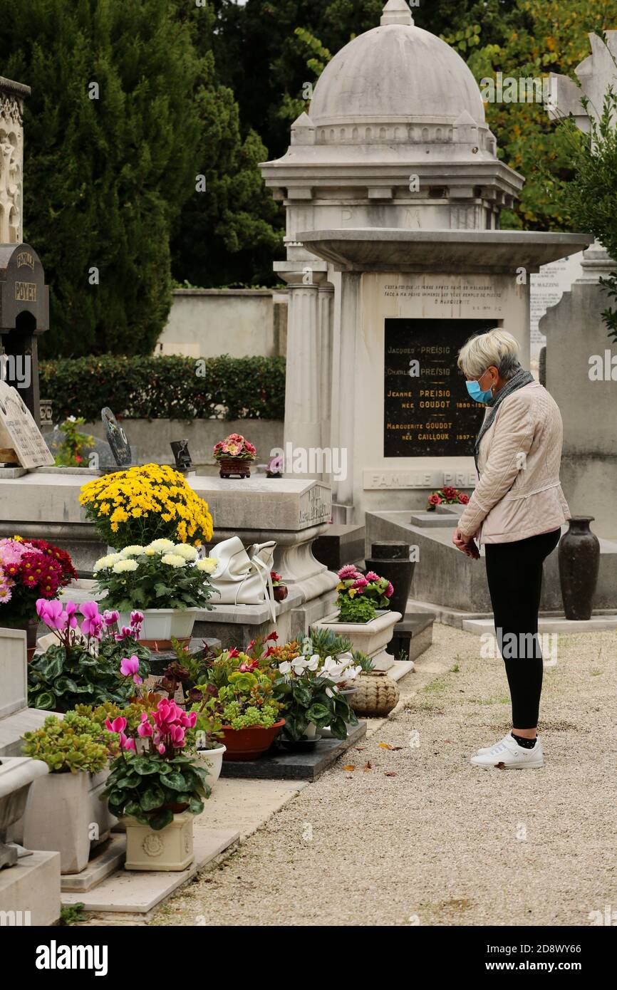 Nice, France. November 1, 2020: Nice, France. 1 November 2020. People ...