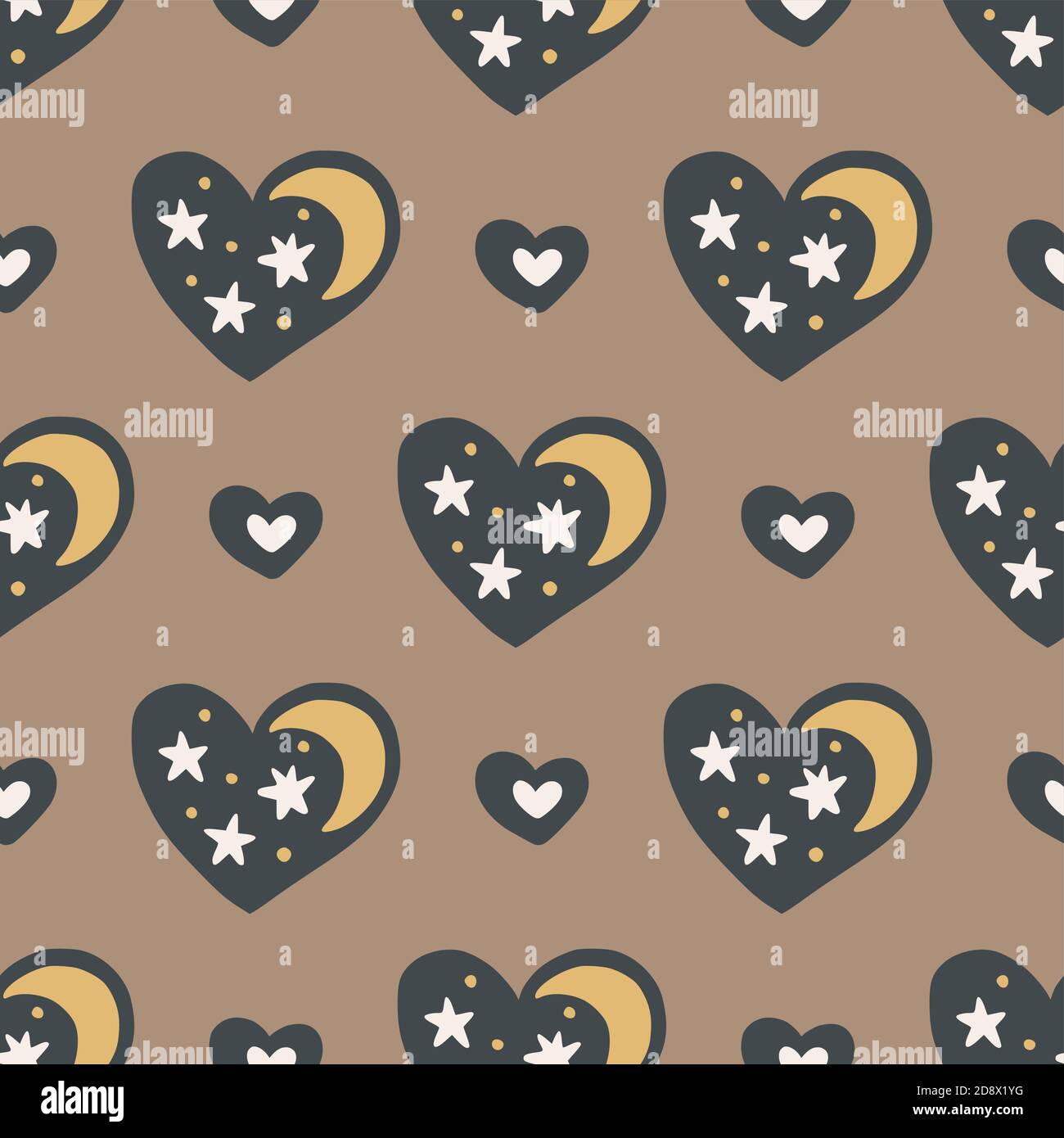 Sacred heart, moon and stars seamless hand drawn pattern. Boho ...