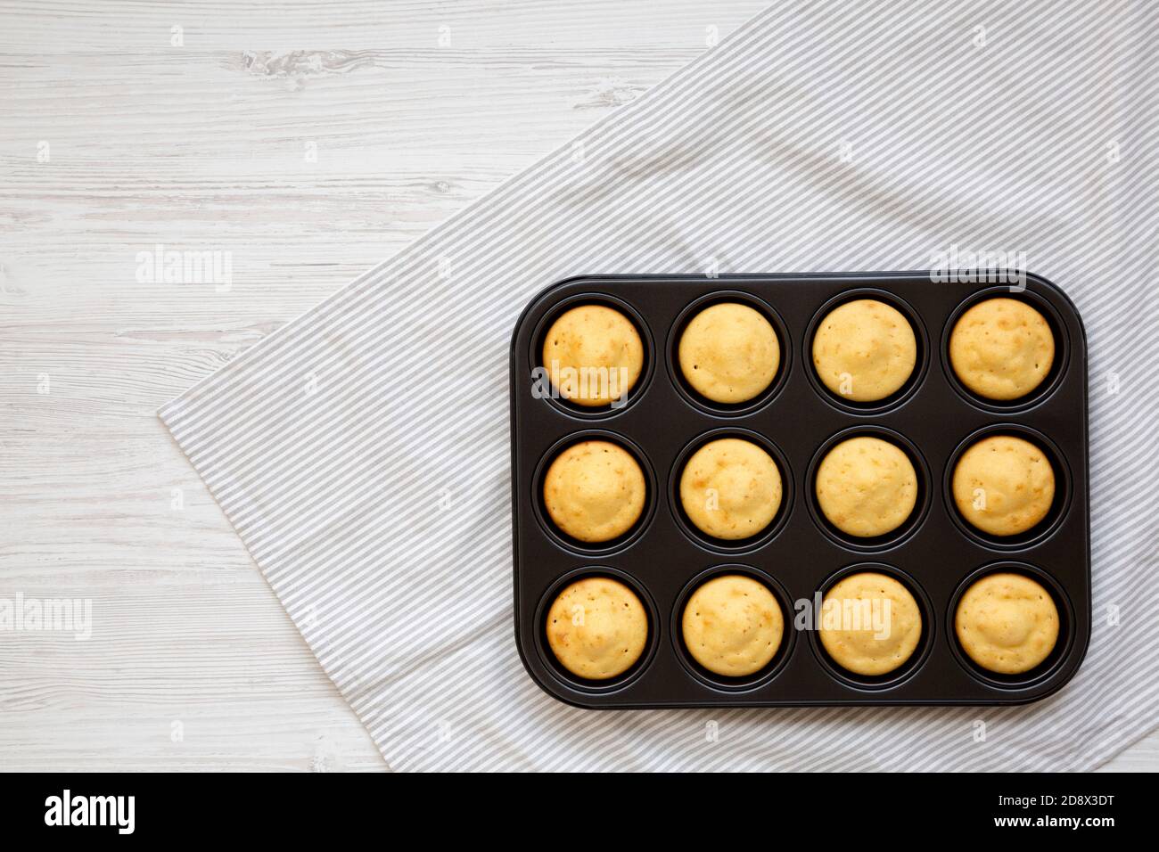 Homemade Cornbread Muffins, top view. Flat lay, overhead, from above ...