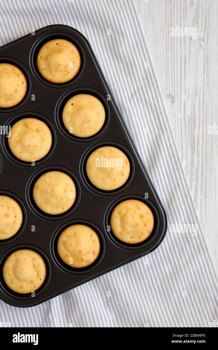Homemade Cornbread Muffins, overhead view. Flat lay, top view, from ...