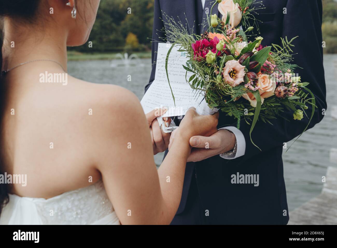Bridal couple together celebrating happy wedding day Stock Photo - Alamy