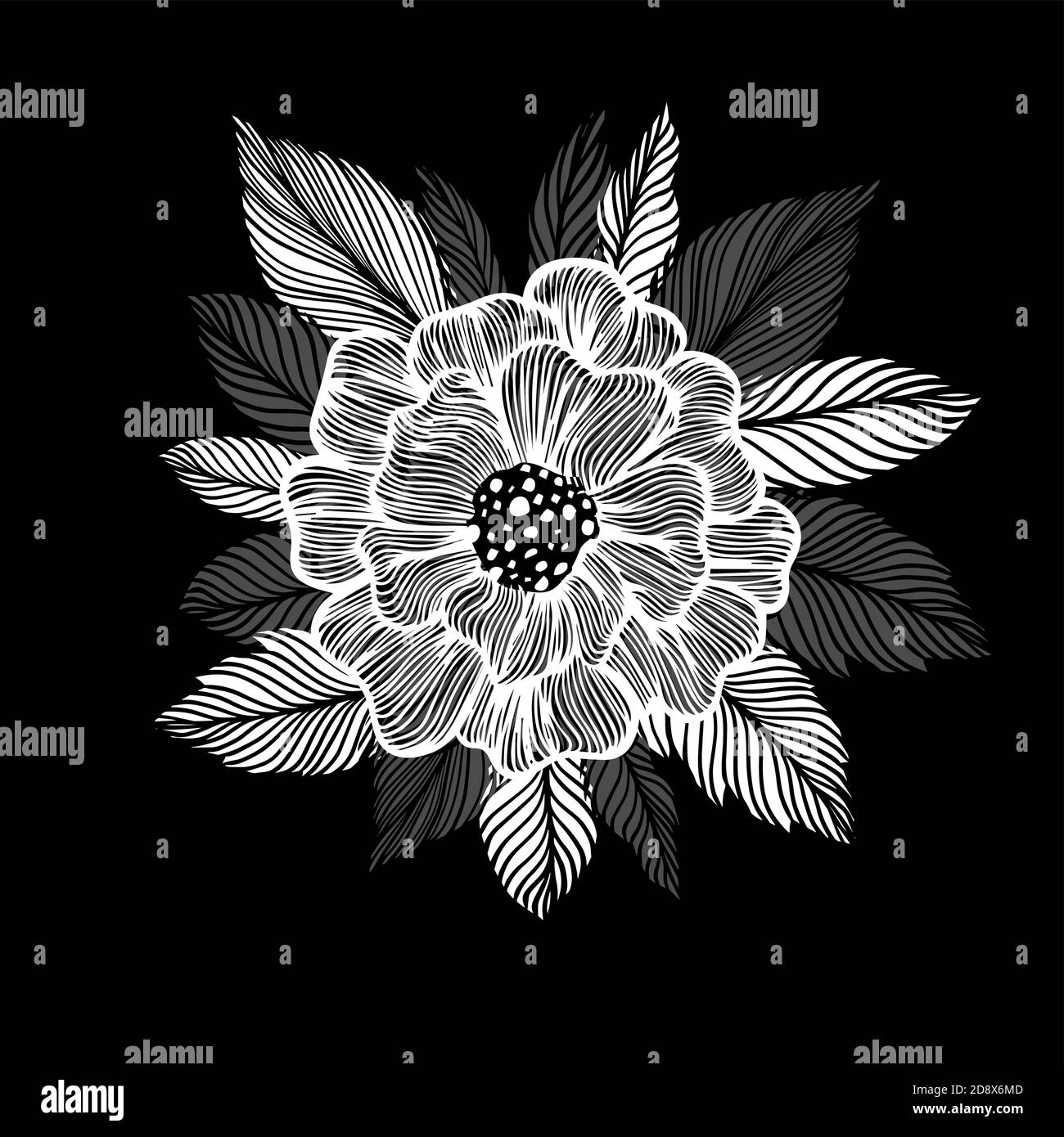Monochrome floral abstraction. Graphic beautiful flower. Vector ...