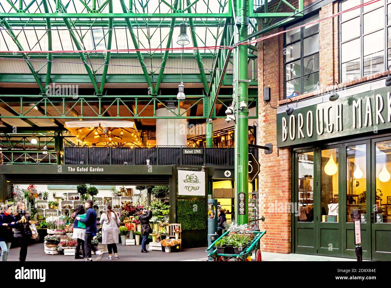 Interior with shops at borough Market in London Stock Photo - Alamy