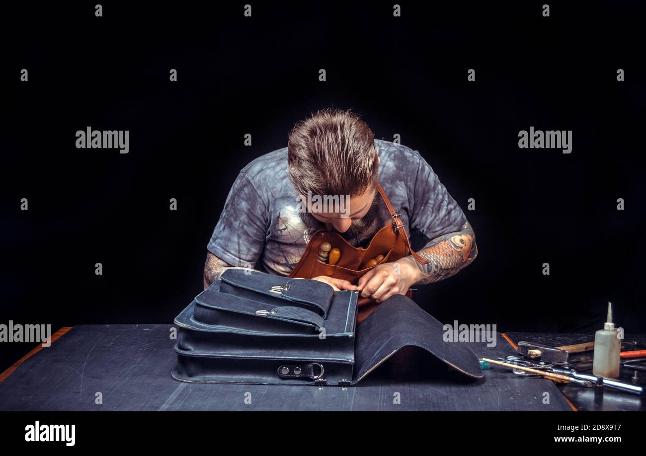 Professional Tanner working as artisan Stock Photo - Alamy