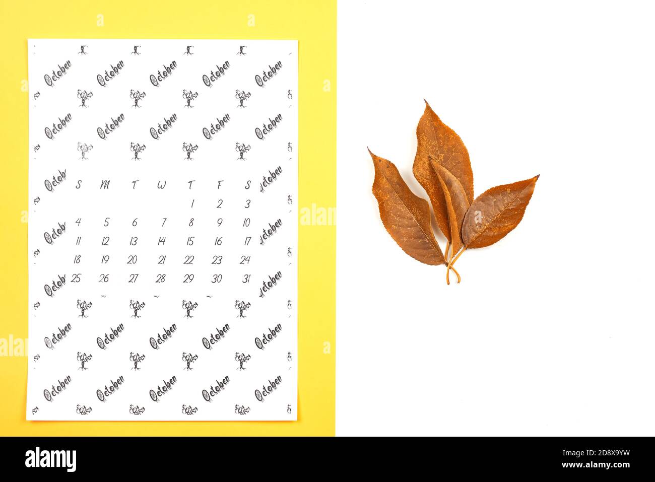 Monthly October calendar on bright colorful background. October paper ...